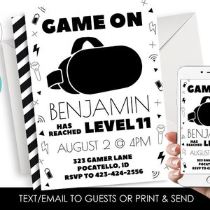 Editable VR Birthday Invitation Kids Digital 5x7 Virtual Gaming Gamer ...