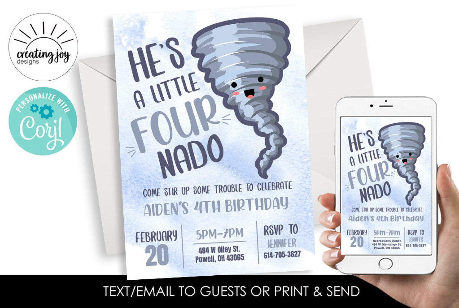 Editable Fournado Birthday Invitation Invite Digital 5x7 Watercolor ...
