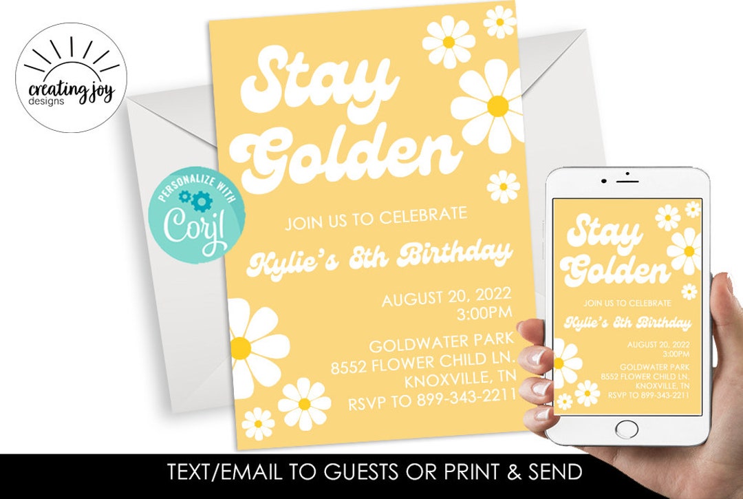 Editable Stay Golden Invitation Invite Digital Kids Birthday Daisy ...