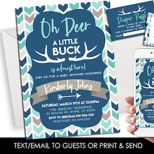 Editable Deer Buck Baby Shower Invitation Invite Sprinkle Arrows Boho ...