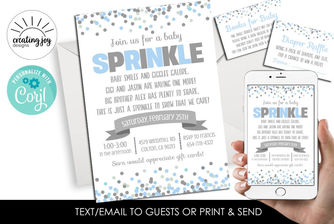 Editable Baby Boy Sprinkle Invitation Invite 5x7 Digital Personalized ...