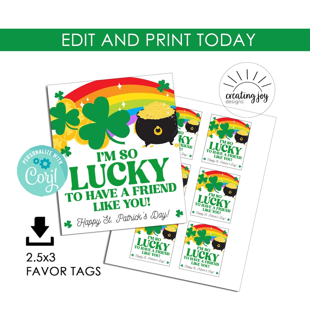 St Patricks Day Lucky Tags Gift Tag EDITABLE Printable Instant Download ...