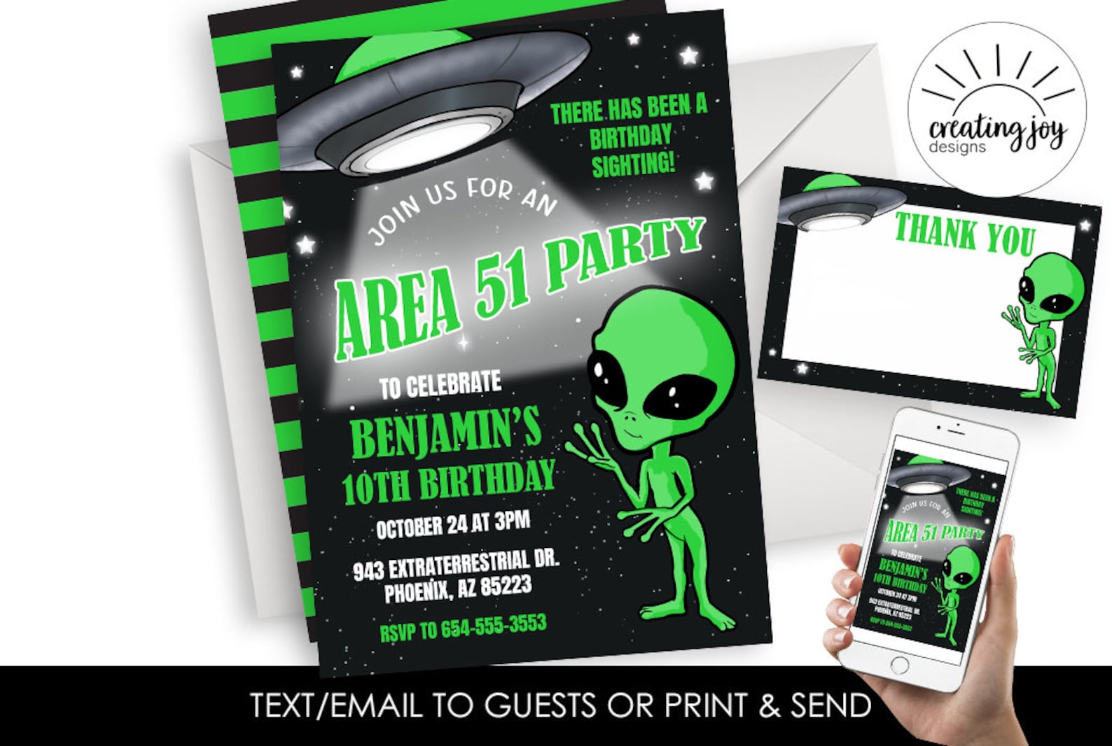 Alien Birthday Invitation Invite Area 51 Extraterrestrial 5x7 - Etsy