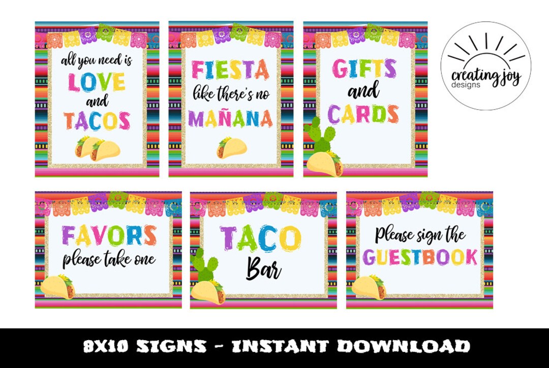 Fiesta Signs Decor Display Digital Taco Birthday Kids Adult - Etsy