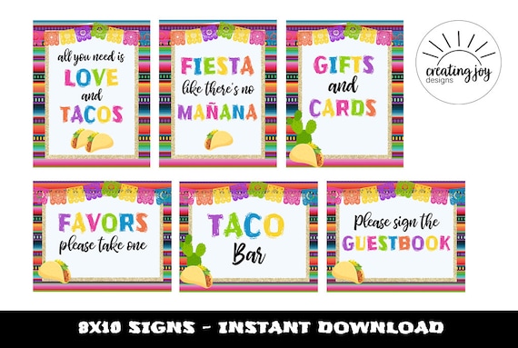 Fiesta Signs Decor Display Digital Taco Birthday Kids Adult | Etsy