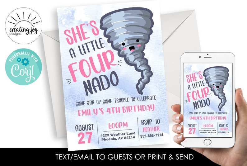Editable Fournado Birthday Invitation Invite Digital 5x7 Pink ...