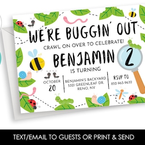 Editable Bug Birthday Invitation Invite Digital 7x5 Buggin Out Kids ANY ...