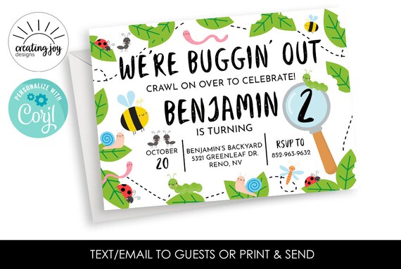 Editable Bug Birthday Invitation Invite Digital 7x5 Buggin Out - Etsy