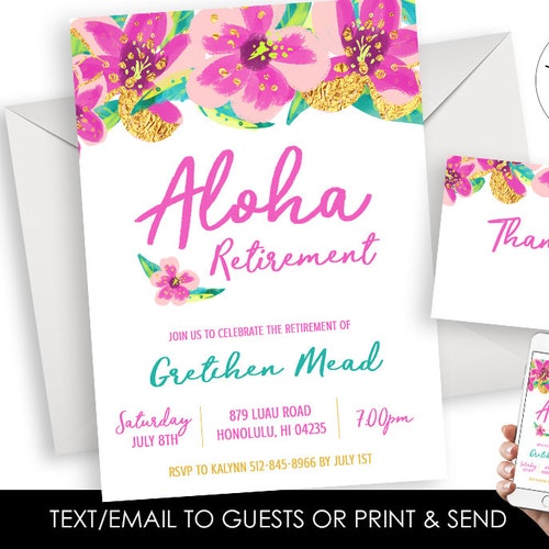 Editable Aloha Retirement Invitation Invite Party Luau Digital - Etsy
