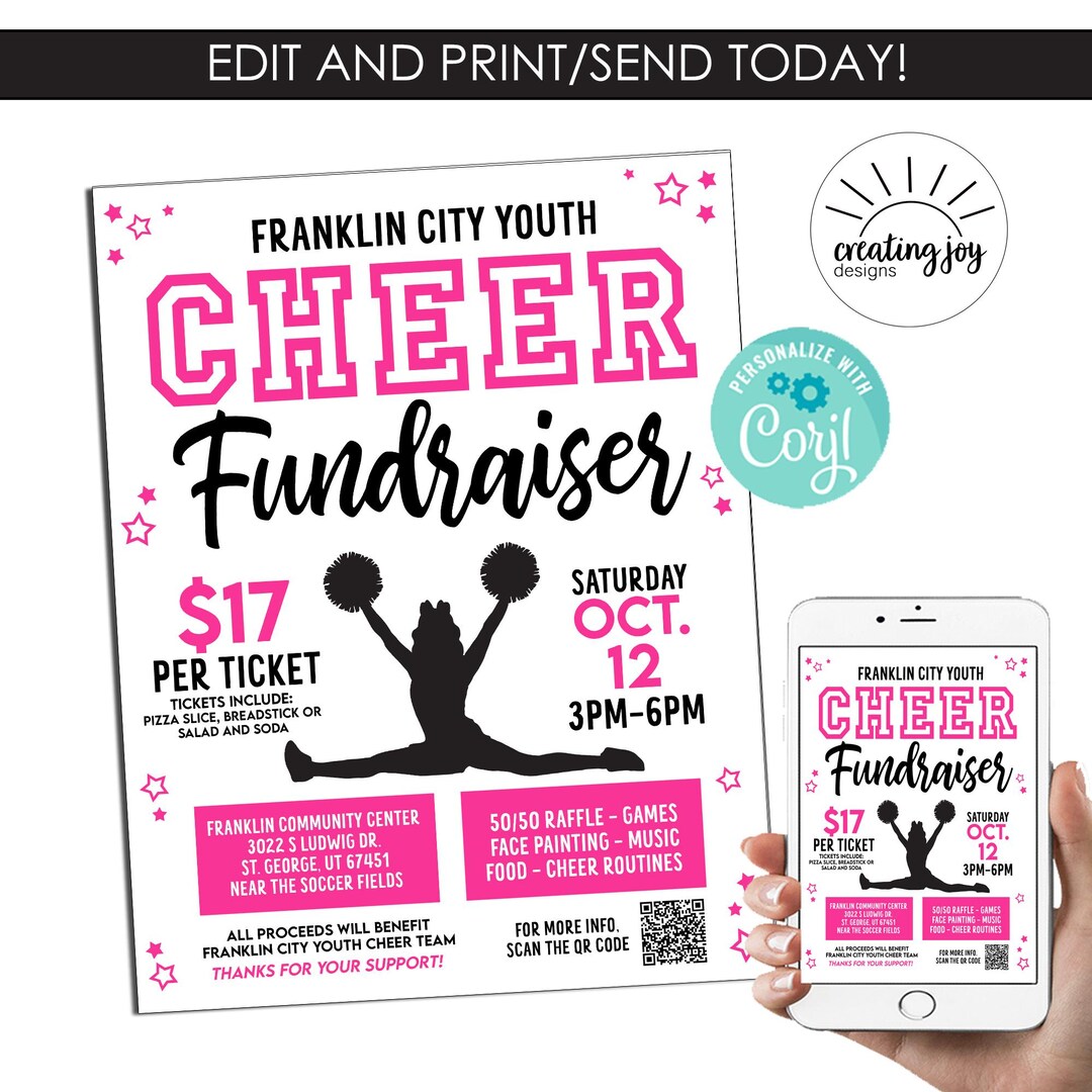Editable Cheer Fundraiser Template Flyer Digital 8.5x11 Hot Pink Girls ...