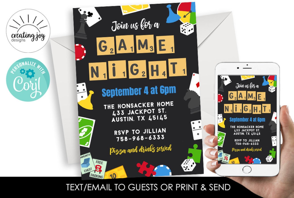 Editable Game Night Invitation Invite Family Birthday Party - Etsy