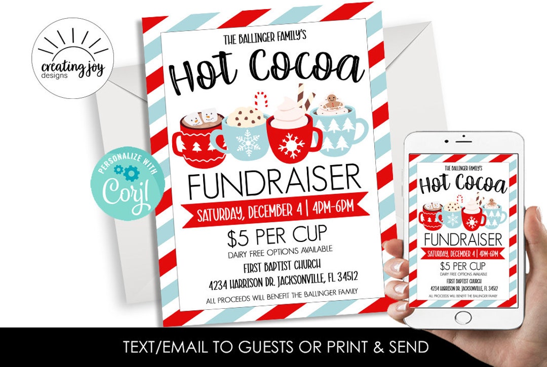Editable Hot Cocoa Fundraiser Flyer Invite Invitation Christmas Holiday ...