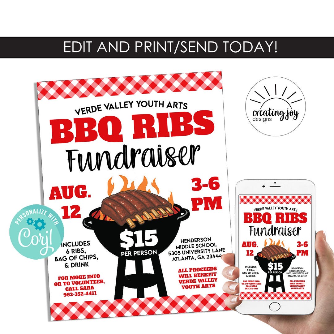 Editable BBQ Ribs Fundraiser Template 8.5x11 Invites Invitation Flyer ...