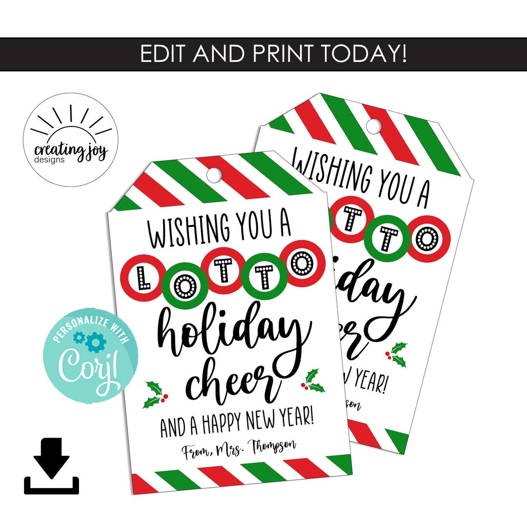 Editable Christmas Lotto Ticket Gift Tag Digital Instant Download ...