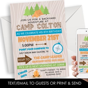 Editable Backyard Campout Invitation Invite Birthday Party Camp Out ...