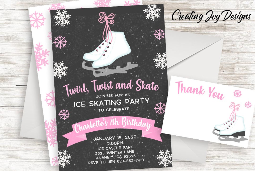 Ice Skating Invitation Invite Girls Chalkboard Winter Snow - Etsy