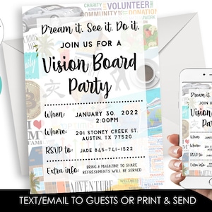 Editable Vision Board Party Invitation Invite Digital 5x7 Goals Dreams ...
