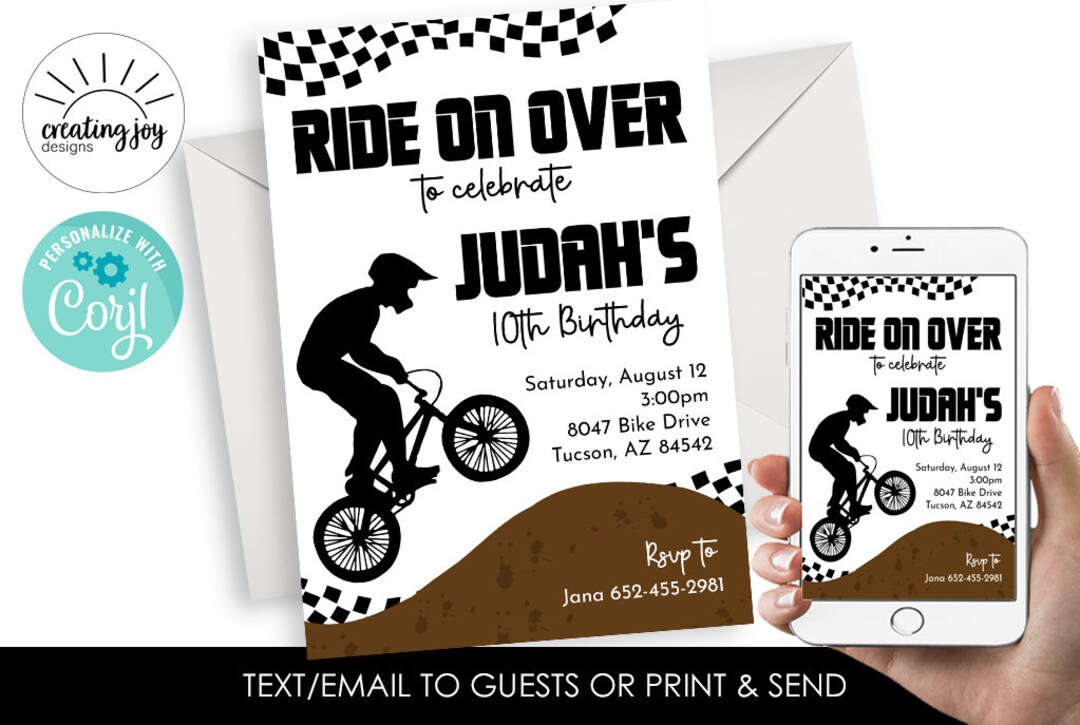 Editable BMX Birthday Invitation Invite Racing Digital 5x7 - Etsy