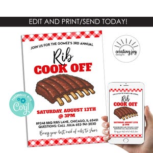 Editable Rib Cook off Invite Invitation Digital 5x7 Template Instant ...