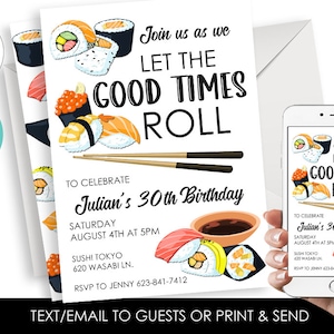 Editable Sushi Birthday Invite Invitation Dinner Party Adult Kids ANY ...