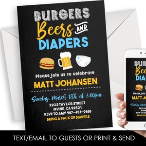 Editable Burgers Beer Diaper Invitation Invite Party Shower Mens ...
