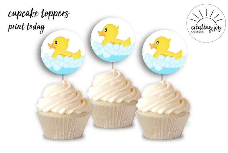 Rubber Duck Cupcake Toppers Digital Birthday Baby Shower Party Sprinkle ...