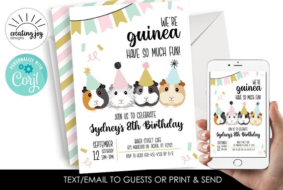 Editable Guinea Pig Invitation Invite Digital Girl Birthday - Etsy ...