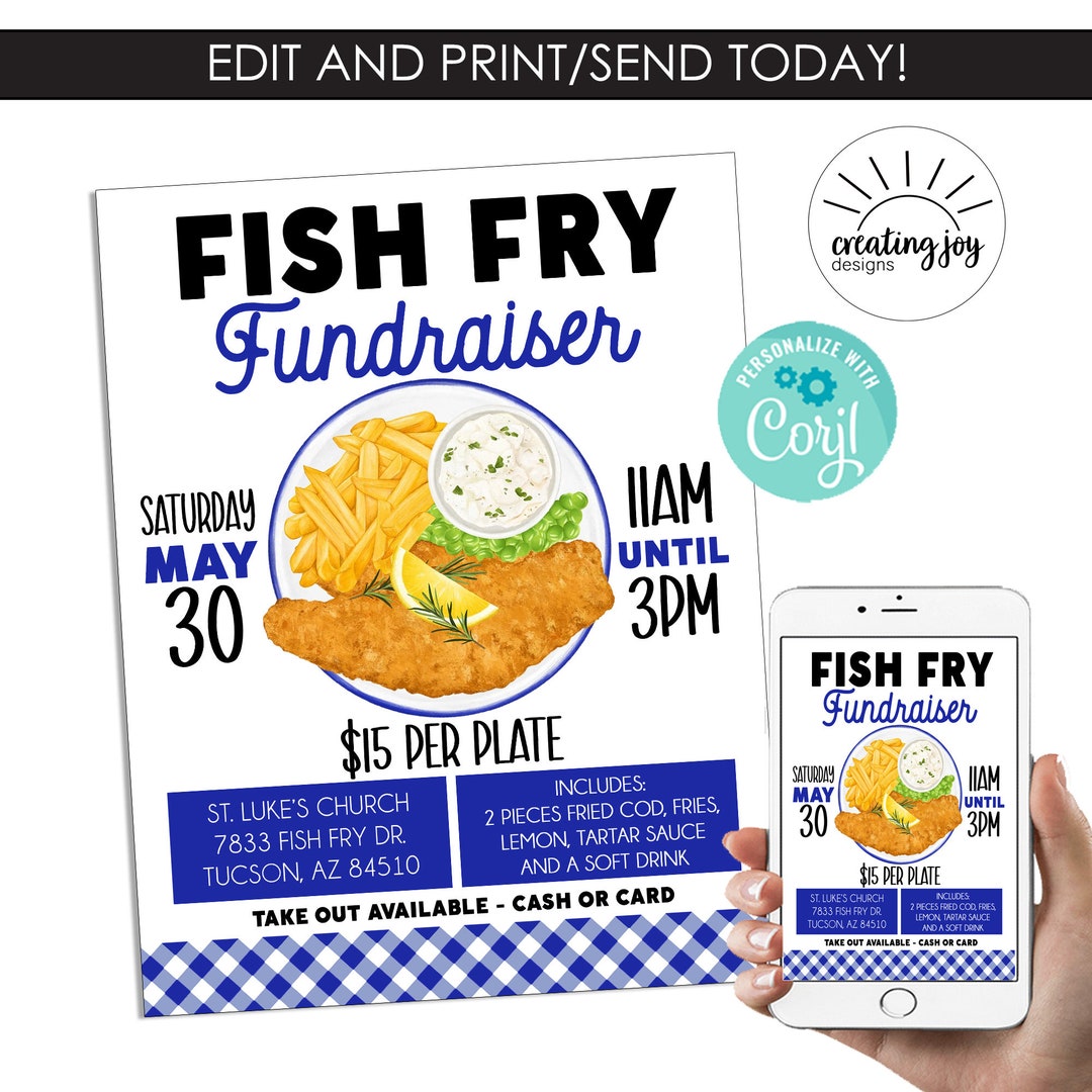Editable Fish Fry Fundraiser Flyer Template Digital 8.5x11 Instant ...