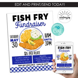 Editable Fish Fry Fundraiser Flyer Template Digital 8.5x11 Instant ...