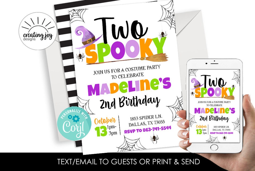 Editable Two Spooky Birthday Invite Invitation Halloween Party 2nd ...