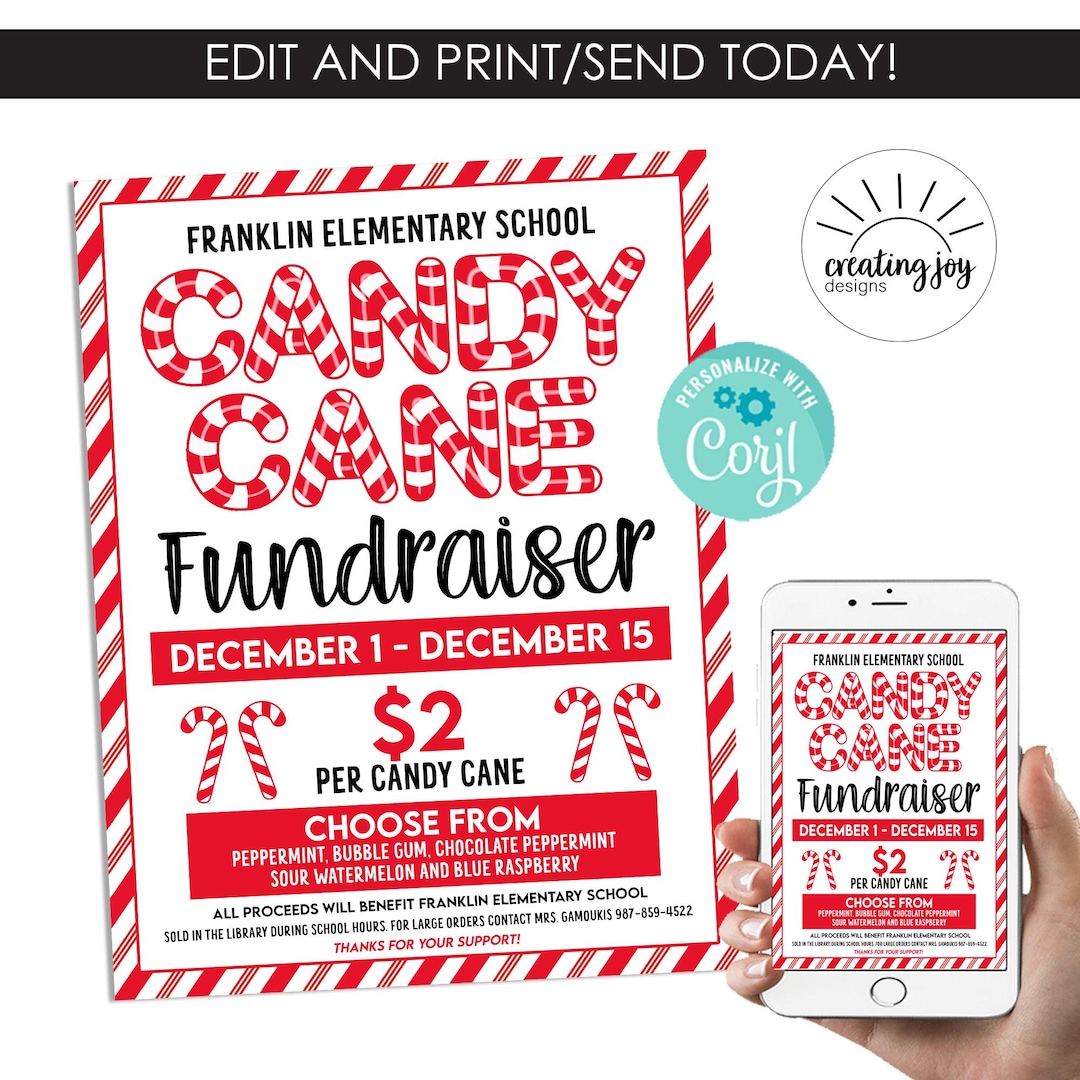 Editable Candy Cane Fundraiser File Template Digital 8.5x11 School ...