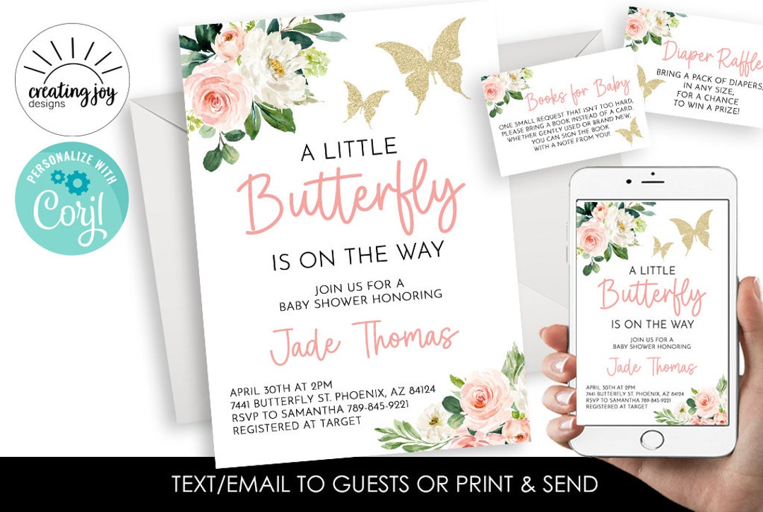 Editable Butterfly Baby Shower Invite Invitation Digital Sprinkle ...