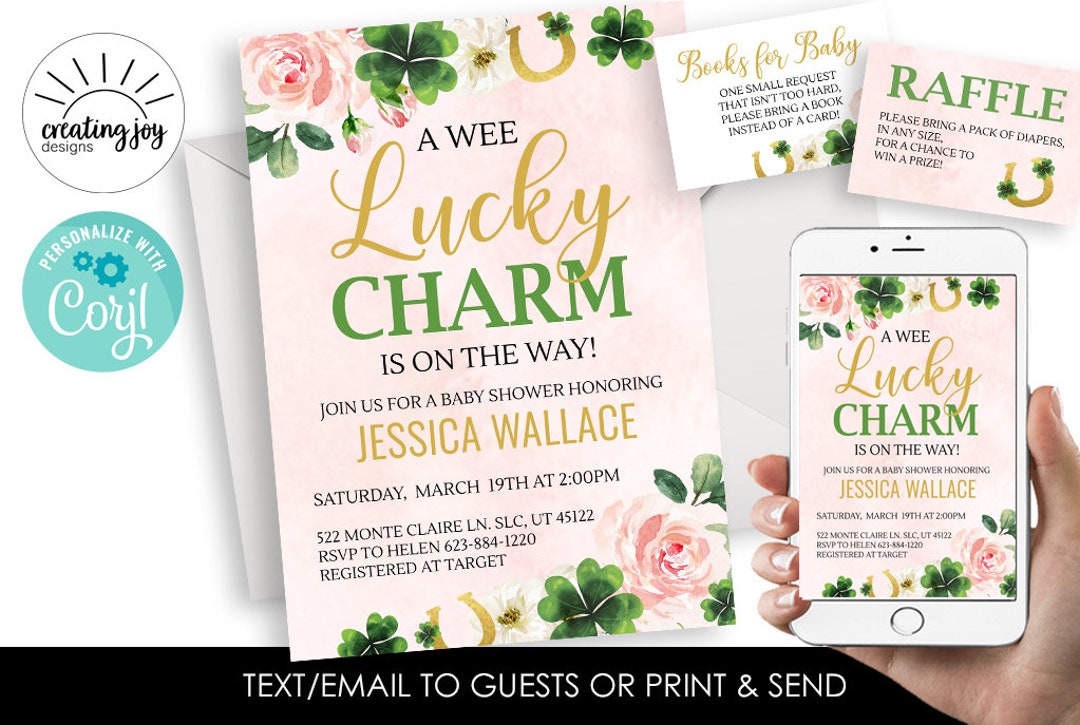 Editable Lucky Charm Baby Shower Invitation Invite St. Patrick's ...