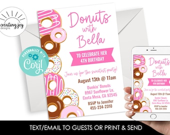 Donut Kids Birthday Party Invitation Template Download - Etsy