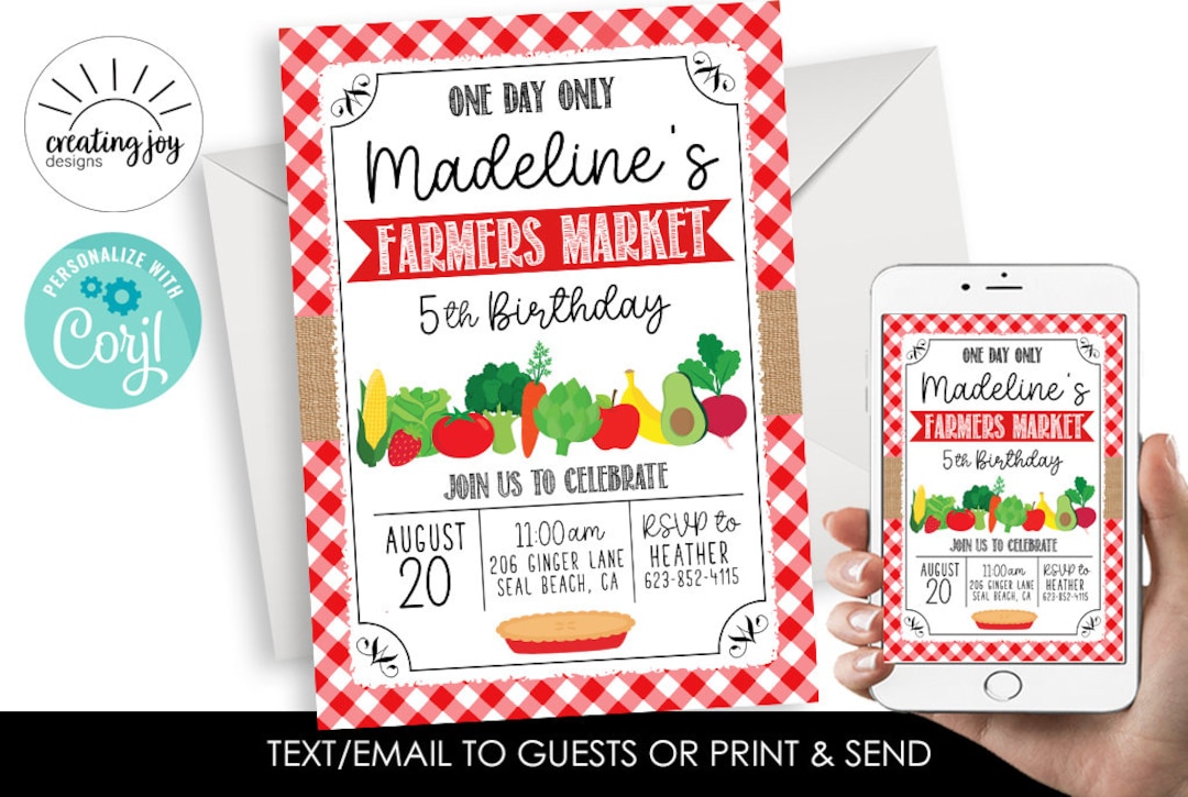 Editable Farmers Market Invitation Birthday Party Invite Picnic Produce ...