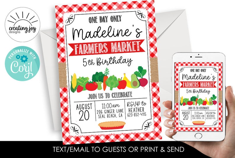 Editable Farmers Market Invitation Birthday Party Invite - Etsy