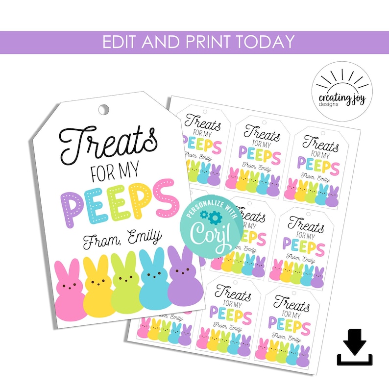 Treats for My Peeps Editable Easter Favor Tags Goody Bag Kids Digital ...