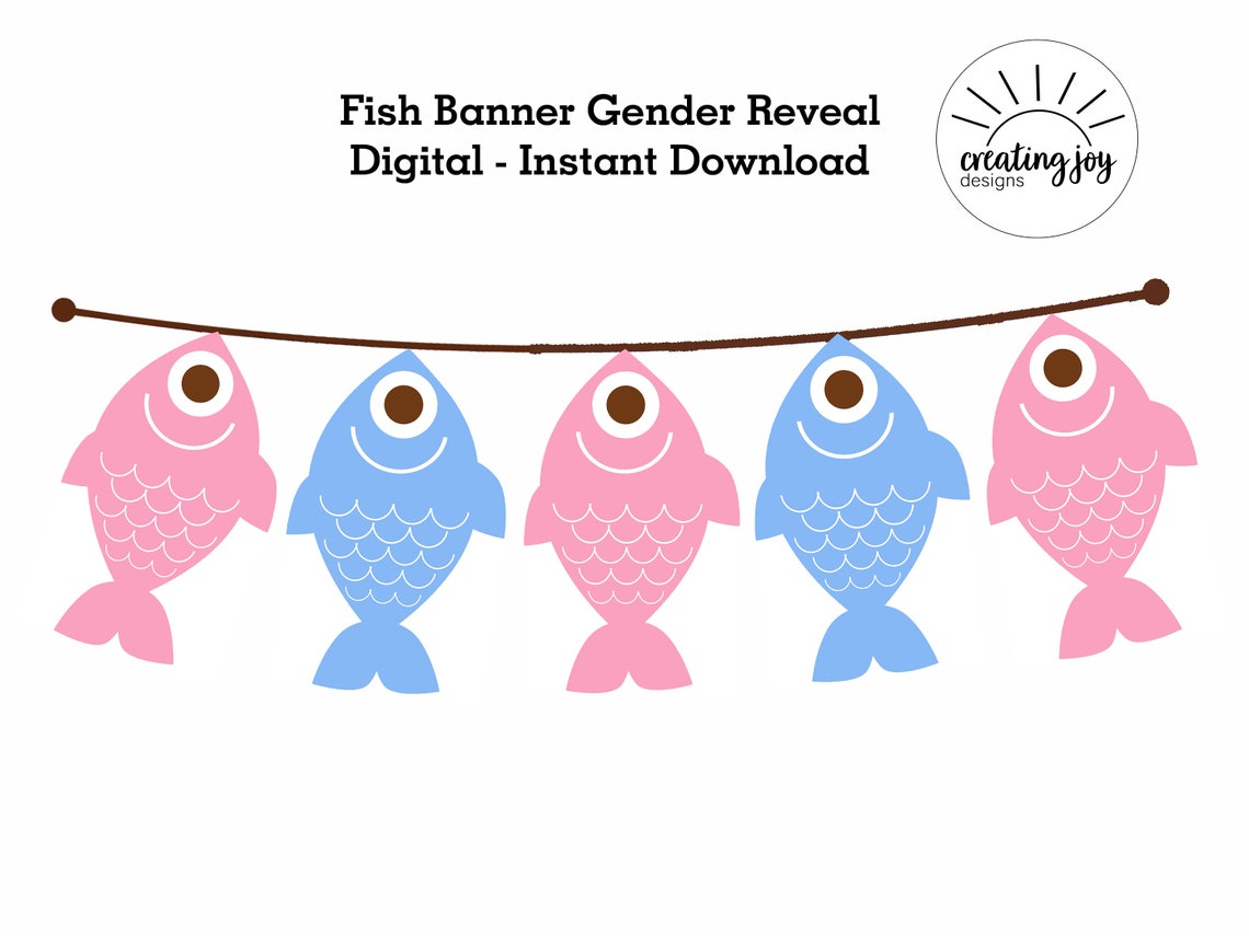 Fish He or She Banner Gender Reveal Party Printable Instant Download ...