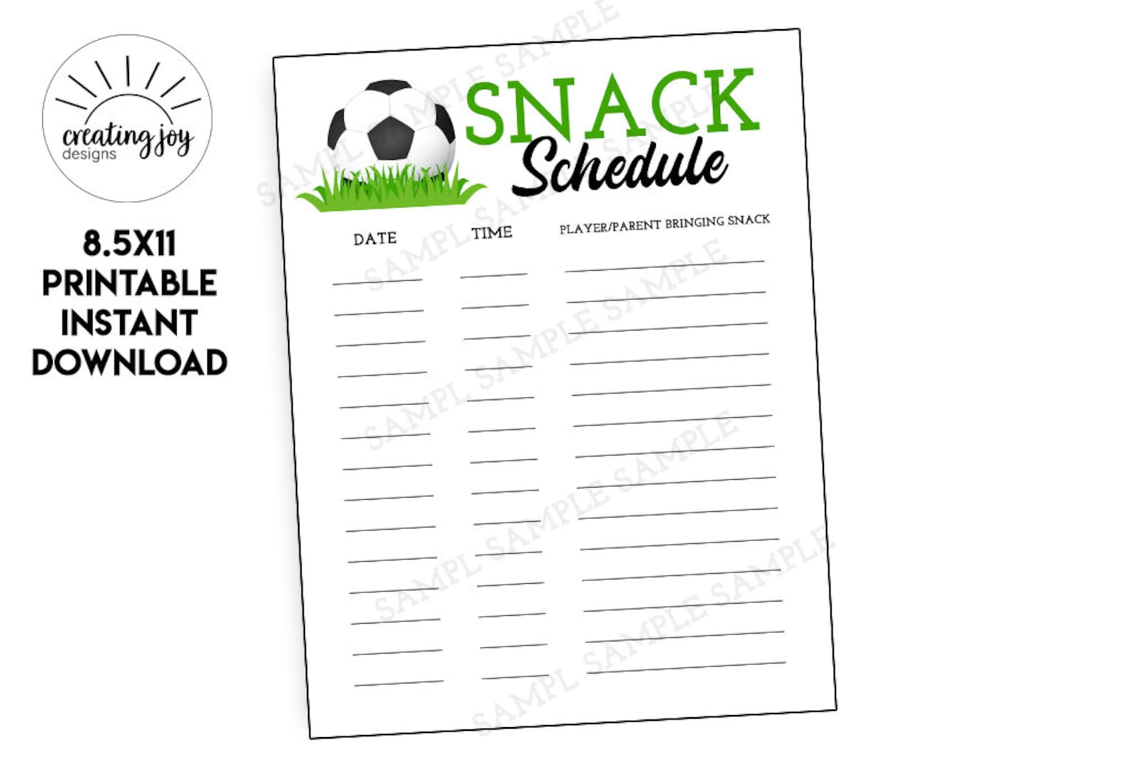 Printable Soccer Snack Schedule Sign up Sheet Sign Template Digital 8 ...