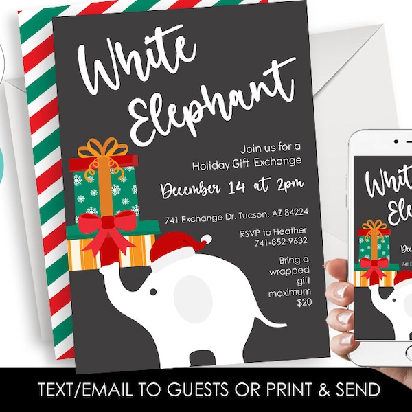 Work White Elephant Invitations - Etsy
