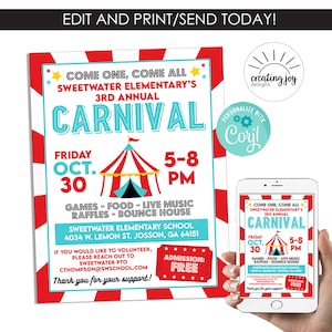 Editable Carnival Flyer Template School Invitation Fundraiser Instant ...