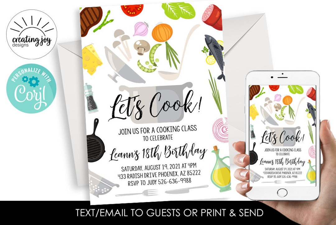 Editable Cooking Class Birthday Invite Invitation Digital 5x7 Adult ...
