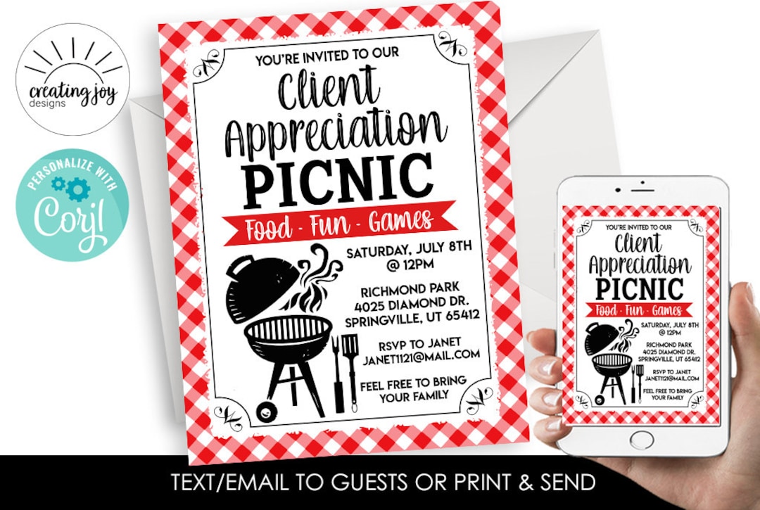 Editable Client Appreciation Picnic Flyer Invitation BBQ Work Event 8 ...