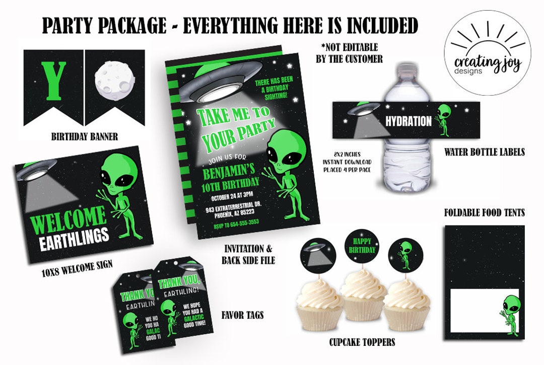 Alien Birthday Party Package Invitation Digital Space ANY AGE Invite ...