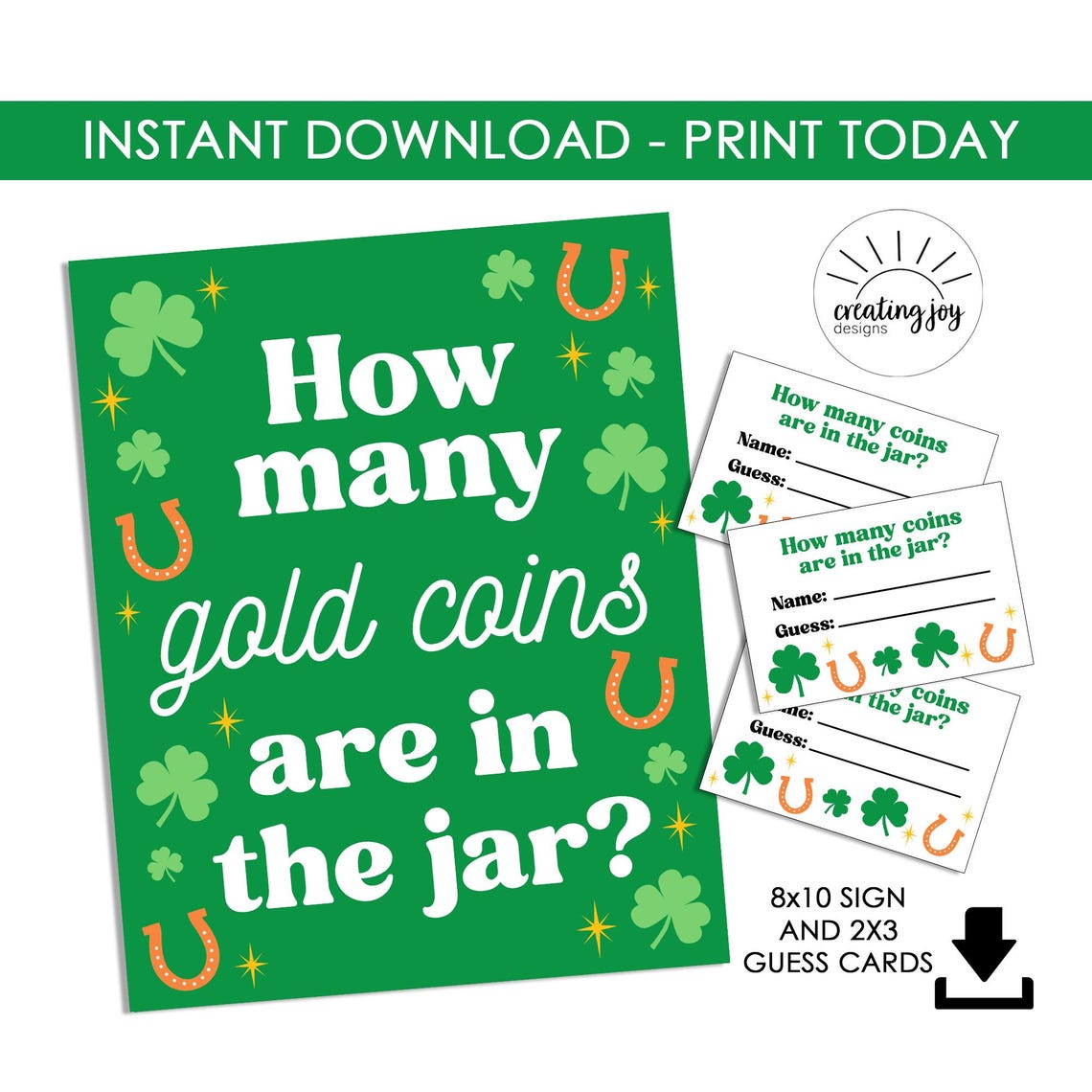 St Patricks Day Guessing Game How Many Coins in Jar Printable Digital ...