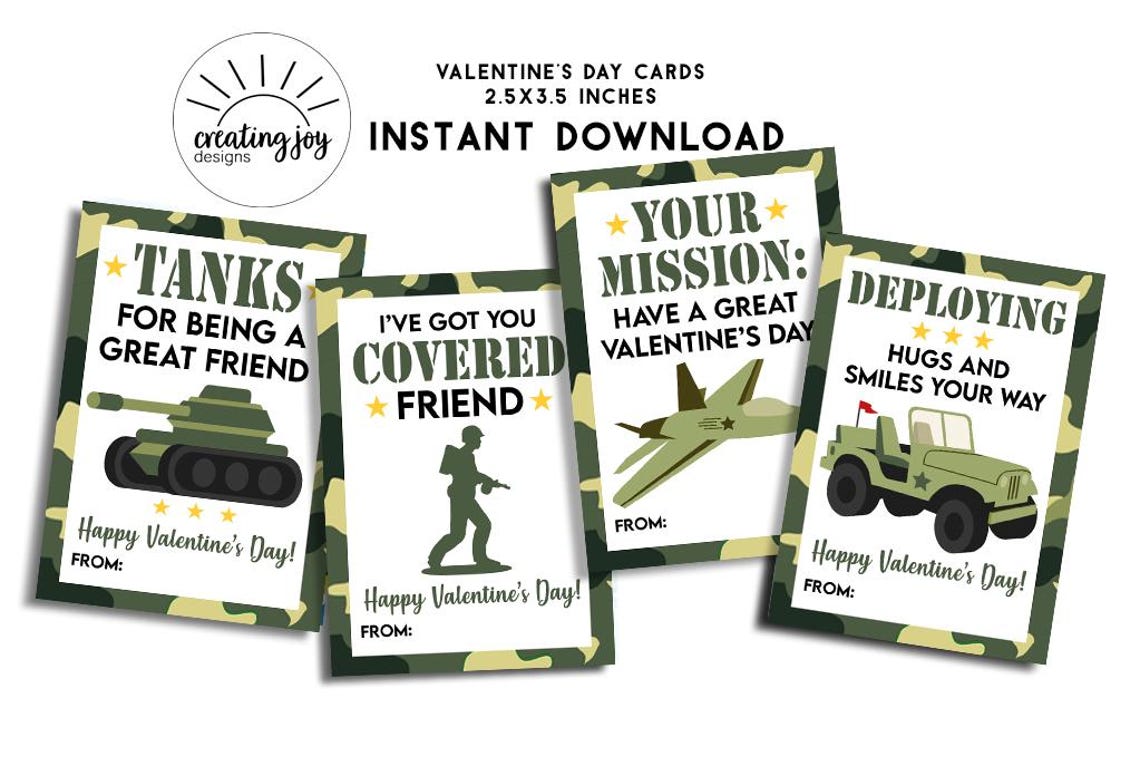 Army Soldier Valentine's Day Cards Kids Classroom Instant Download ...
