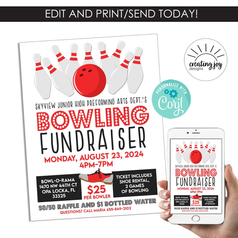 Editable Bowling Fundraiser Template Charity Bowl-a-thon File ...