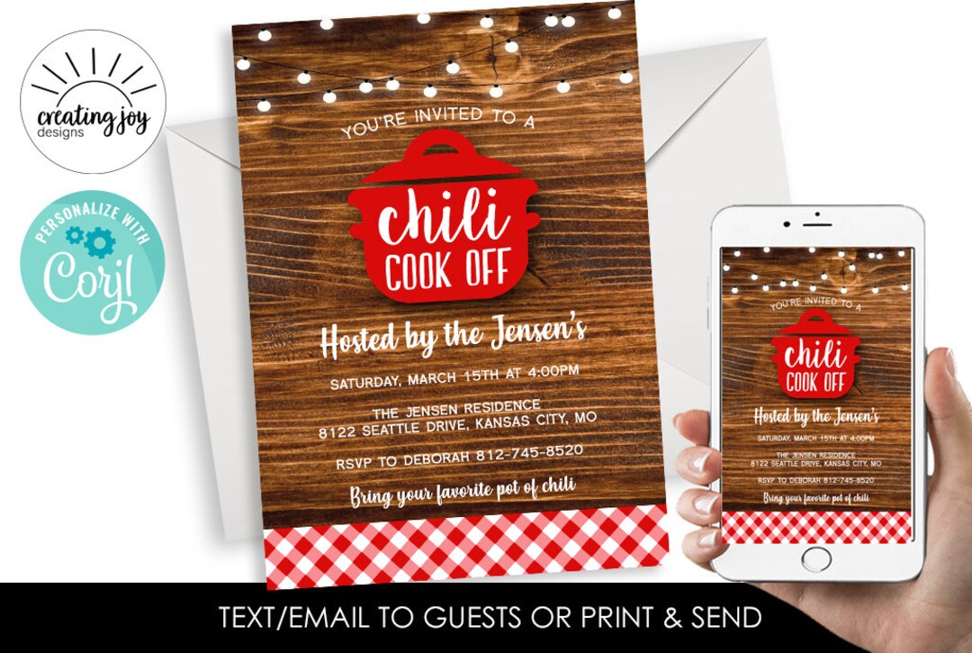 Editable Chili Cook off Invite Invitation Digital Personalized 5x7 BBQ ...