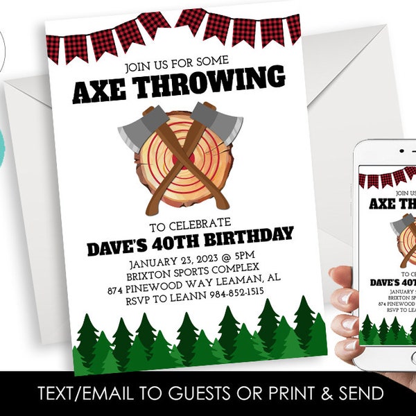 Axe Throwing Birthday Invitation Template - Etsy