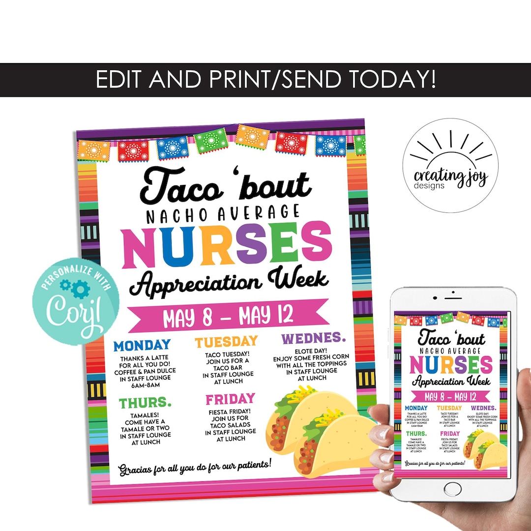 Taco Bout Nurses Week Appreciation Flyer Digital Template Nacho Average ...